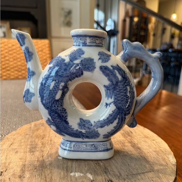 Art | Vintage Asian Donut Teapot Vase Featuring A Blue And White ...
